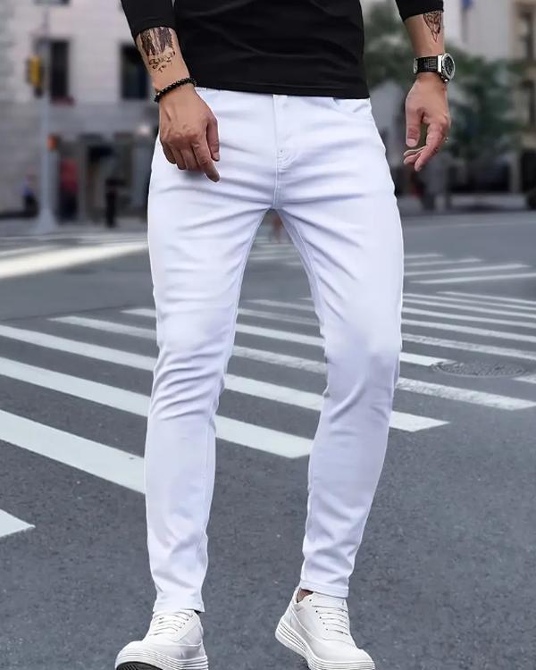 Men's casual jeans solid color denim slim fit men's pants-阿里巴巴