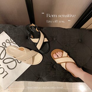 【sheii苏茵茵】加州海滩~度假编织拼色交叉带凉鞋女凉拖外穿-阿里巴巴