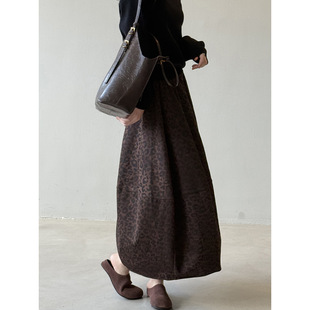 言双 复古港风豹纹a字半身裙女 秋季高腰显瘦A字包臀裙长裙G8086-阿里巴巴