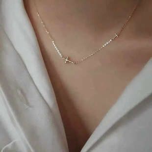S925纯银镀14K金迷你褶皱十字架项链女馨子同款ins高级感锁骨链-阿里巴巴