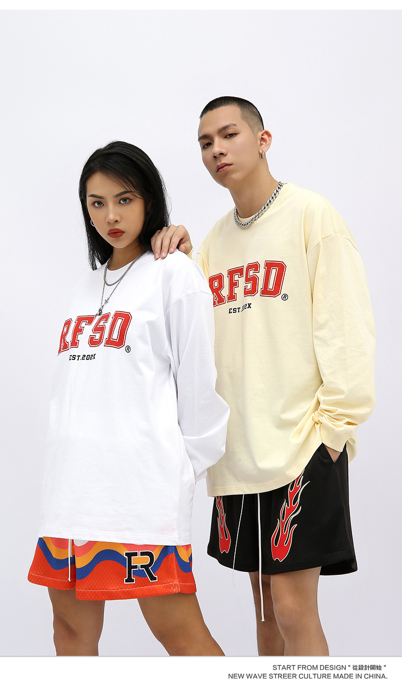 RFSD男装|2023秋季新款250g双纱重磅潮牌原创宽松长袖T恤上衣男-阿里巴巴