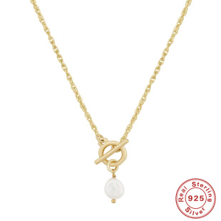 欧美时尚简约ins风s925纯银百搭珍珠吊坠项链OT扣锁骨链-阿里巴巴