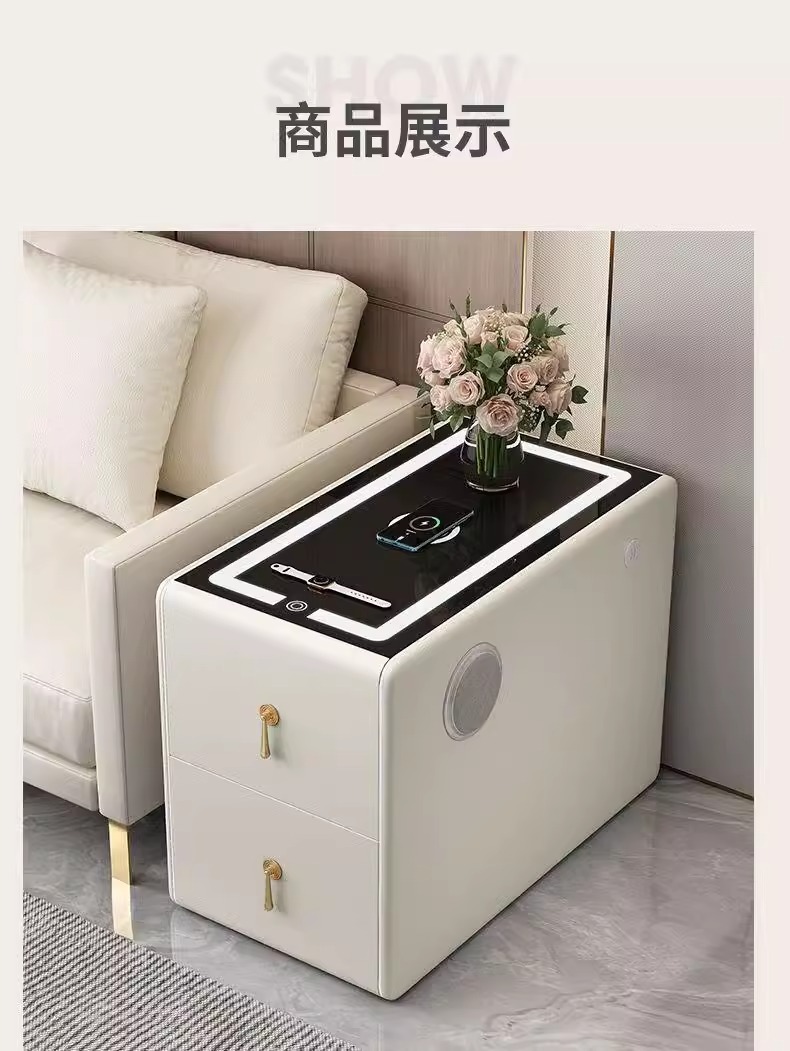 简约现代沙发边柜侧边柜无线充智能沙发边几轻奢多功能客厅储物柜-阿里巴巴