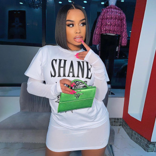 XM1108跨境亚马逊欧美女装时尚运动休闲宽松印花短袖女士长款T恤-阿里巴巴