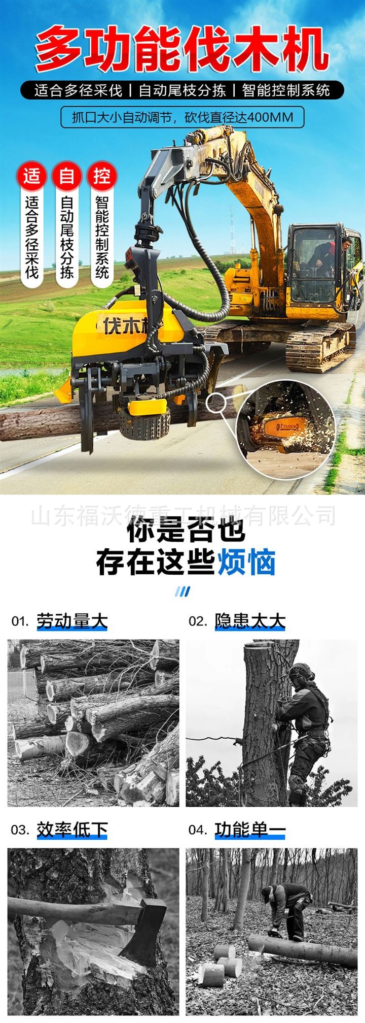 全自动伐木机林场作业液压砍树机360度可机旋转自动自动抱夹锯-阿里巴巴