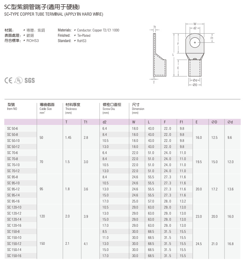 SC型折弯90度角紫铜管端子大电流端头新能源电缆接头窥口线耳GTNR-阿里巴巴