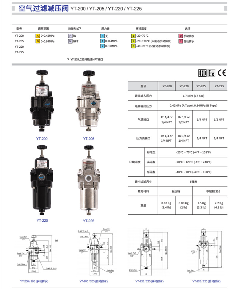 韩国永泰YT-200BN210空气过滤减压阀YT-200B过滤器减压阀YT-200-阿里巴巴