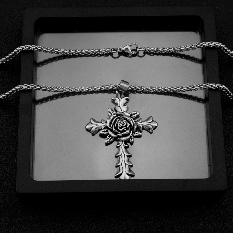 潮款嘻哈玫瑰十字架哥特风吊坠欧美风格潮人男士项链街头个性-阿里巴巴