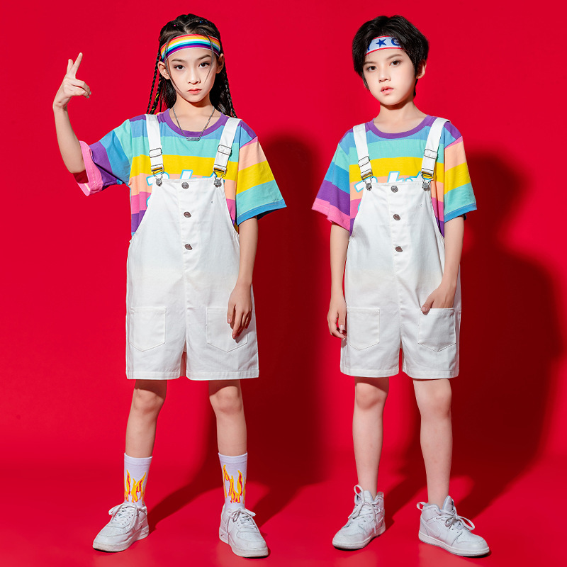 Children singer rapper rainbow striped hip hop street jazz dance ...