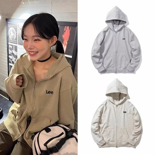 韩国潮牌Lee拉链卫衣小樱花文星伊同款刺绣字母连帽开衫外套男女-阿里巴巴
