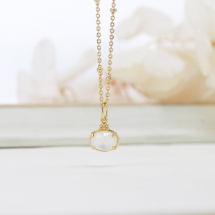 凰谨珠宝 agete百搭简约天然水晶贝壳椭圆吊坠925纯银镀14K金项链-阿里巴巴