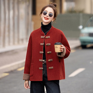 女式毛呢外套2024冬季新款那新中式复古盘扣羊毛呢外套 BX2826-阿里巴巴