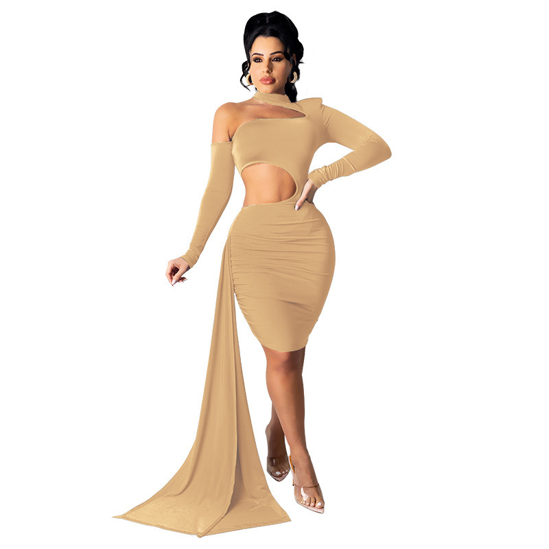Women night club singers bar sexy dresses red black Pleated waist dress ...