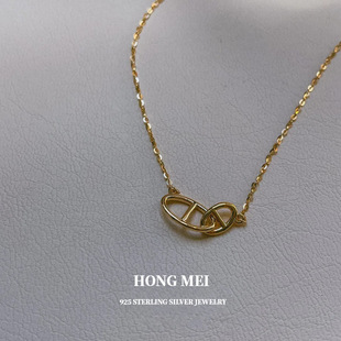 S925纯银镀14K金经典猪鼻子项链女 小众设计时尚百搭ins风锁骨链-阿里巴巴