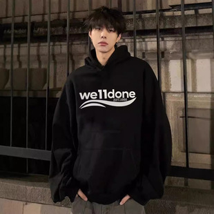 WE11DONE track秋冬新款简约百搭显瘦印花加绒连帽卫衣男女情侣款-阿里巴巴