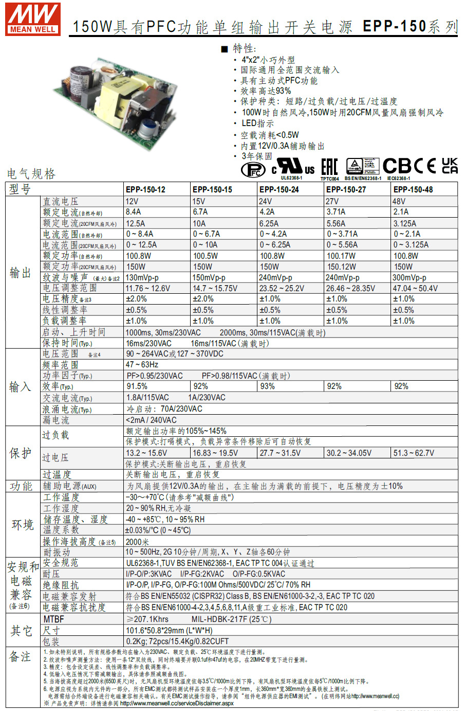 台湾明纬EPP-150-24小巧型裸板具PFC开关电源供应器150W/24V/4.2A-阿里巴巴