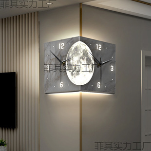 JX@552024新款客厅拐角双面发光创意时钟壁灯月球阳角挂钟免打孔-阿里巴巴