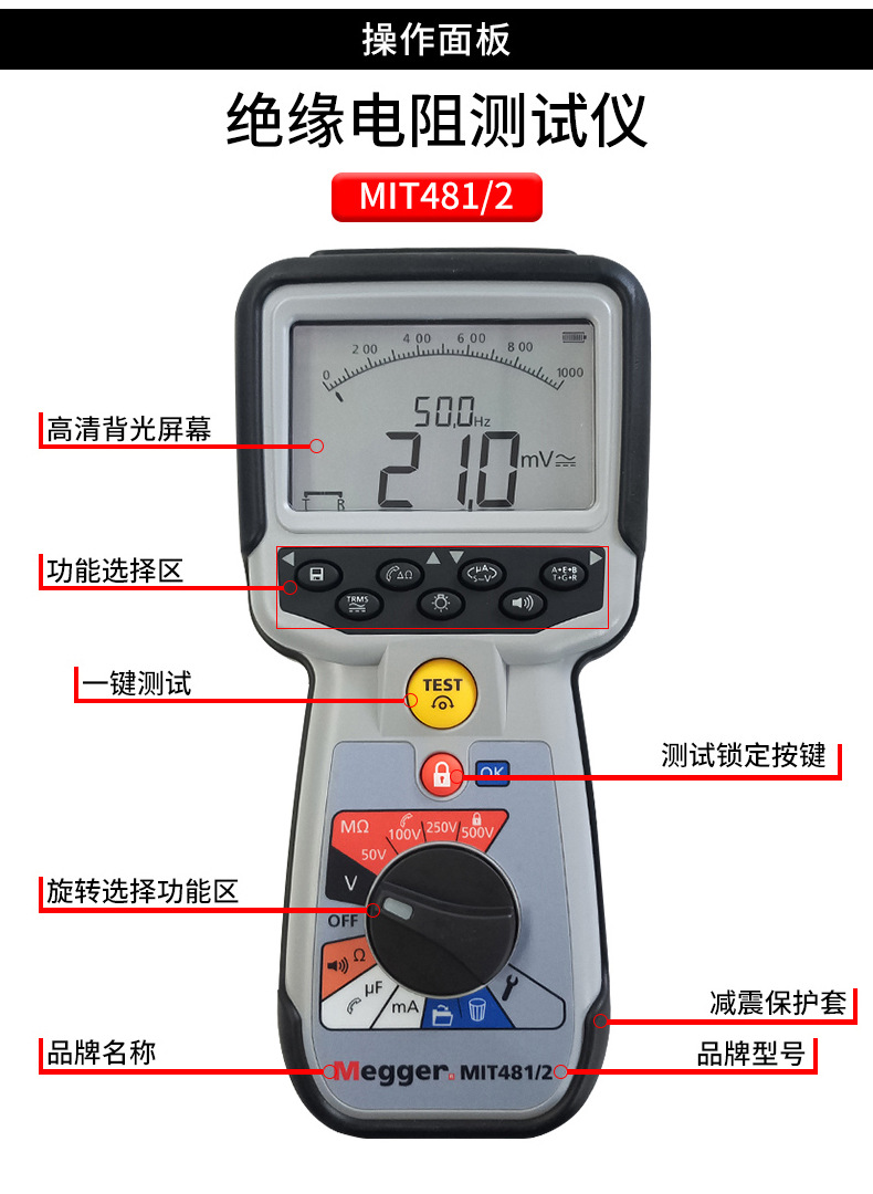绝缘电阻测试仪MEGGER兆欧表MIT481/2数字摇表MIT420/2蓝牙连接-阿里巴巴