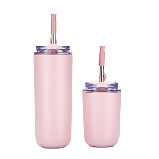 280/480ml 304不锈钢双层真空咖啡杯随手杯 迷你吸管直饮杯汽车杯-阿里巴巴