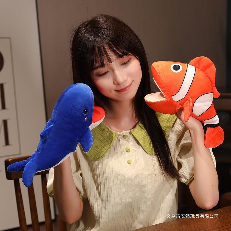 海洋鲨鱼手偶玩具小丑鱼手套玩偶可张嘴宝宝早教亲子互动表演道具-阿里巴巴