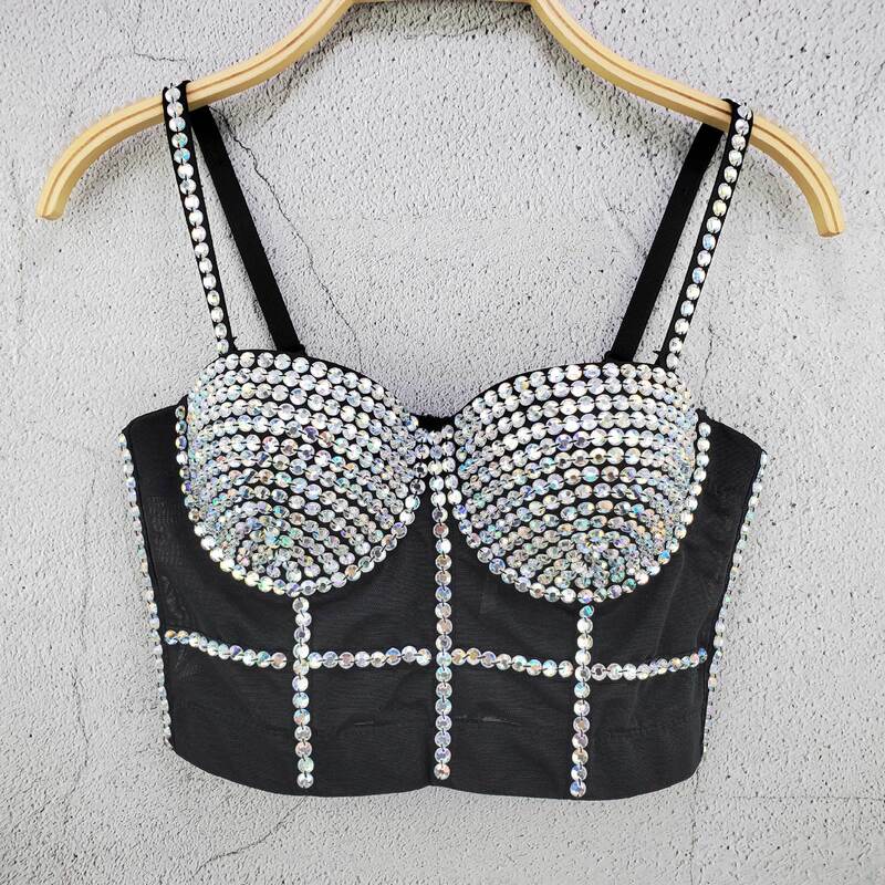 Women bling jazz dance bra tops singers gogo dancer stage performance ...