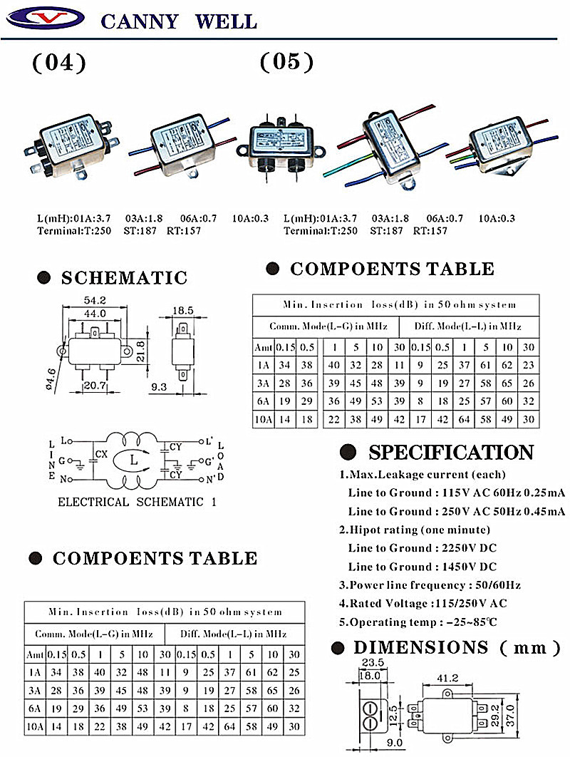 肯尼威单相EMI滤波器 CW1B-10A-T 10A CW1B-06A-T 6A 电源滤波器-阿里巴巴