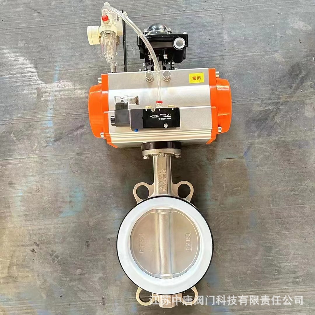 D671F-16P不锈钢气动四氟对夹蝶阀 气动对夹式软密封衬氟蝶阀-阿里巴巴