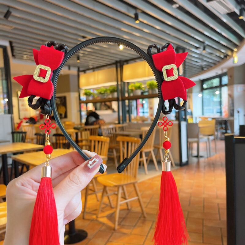 New year festive Tang suit hanfu head hoop red Flower headdress ...