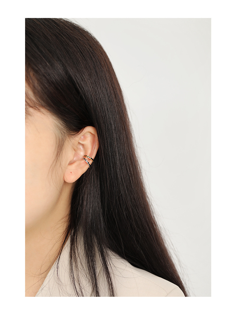 265韩版S925纯银耳扣ins气质简约黑色滴胶耳夹耳扣女百搭学生耳饰-阿里巴巴