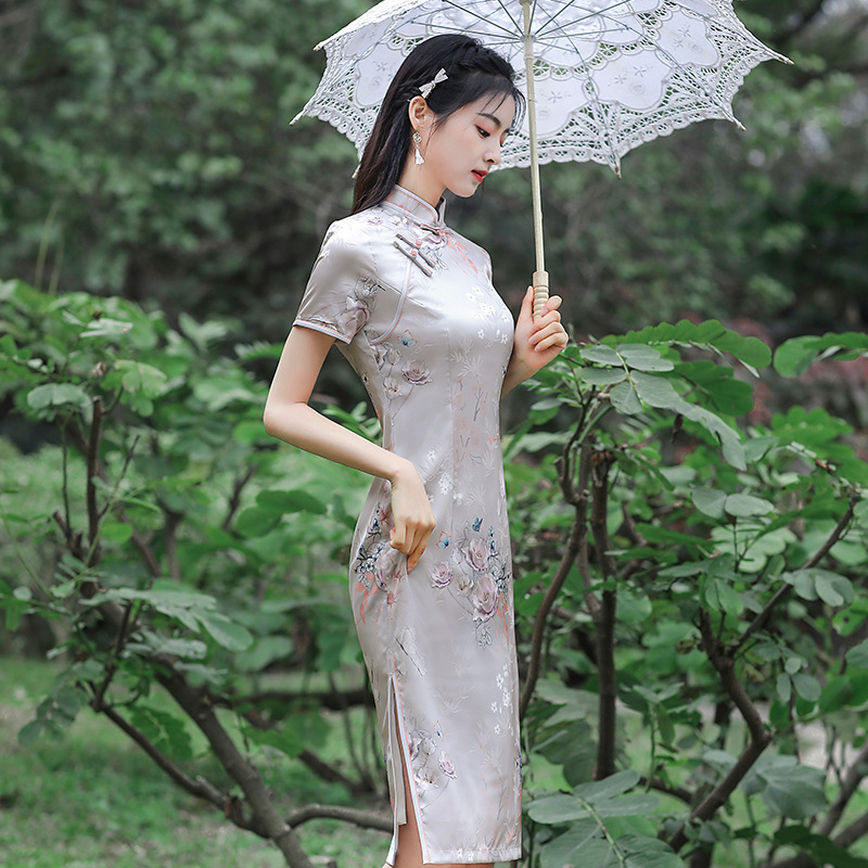 Pink robe Chinese Dresses retro cheongsam temperament elegant cultivate ...