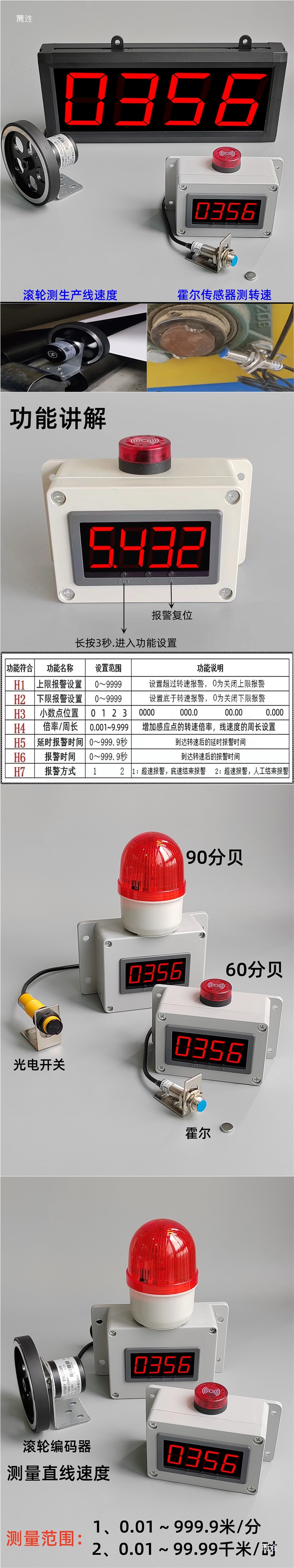 转速传感器电机测速仪表电子数字显示霍尔感应停转低速超速转速表-阿里巴巴
