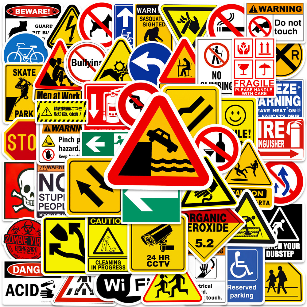 100张警示标志贴纸logo滑板电脑行李箱手机贴画 warning sticker-阿里巴巴