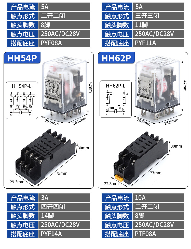 巨龙小型电磁中间继电器HH52P/53P/54P/62P(MY2/3/4、LY2)银触点-阿里巴巴