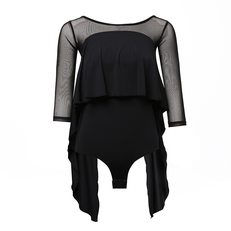 Light blue black ballroom latin dance tops for women modern tuxedo long ...