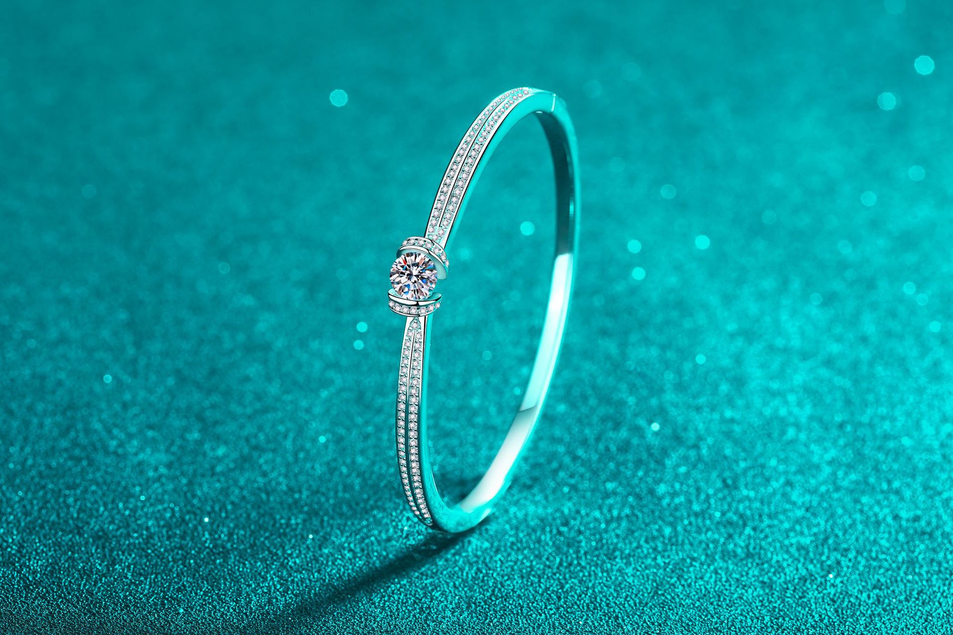 新德艺925纯银镀PT950金手镯双排满镶全莫桑石手链简约高级设计感-阿里巴巴