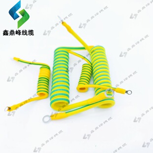 现货黄绿双色接地线弹簧线设备接地线电箱门静电接地伸缩螺旋线-阿里巴巴