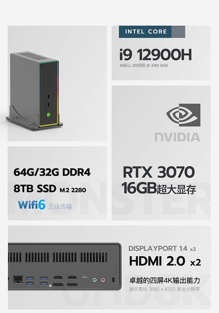 12代i9-12900H独显16G迷你主机i7设计RTX3070电竞直播吃鸡游戏PC-阿里巴巴