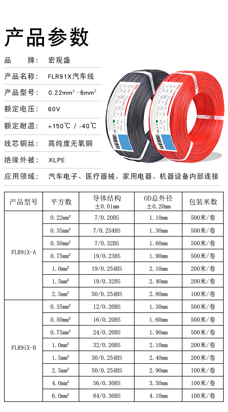 宏观盛供应FLR91X-A/FLR91X-B德标汽车线 低烟无卤阻燃纯铜高温线-阿里巴巴