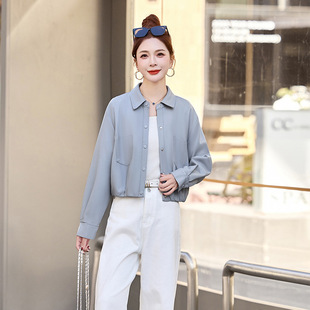 2025春季新款女装纯色宽松时尚气质翻领PU皮女式皮衣外套 Z8806-阿里巴巴