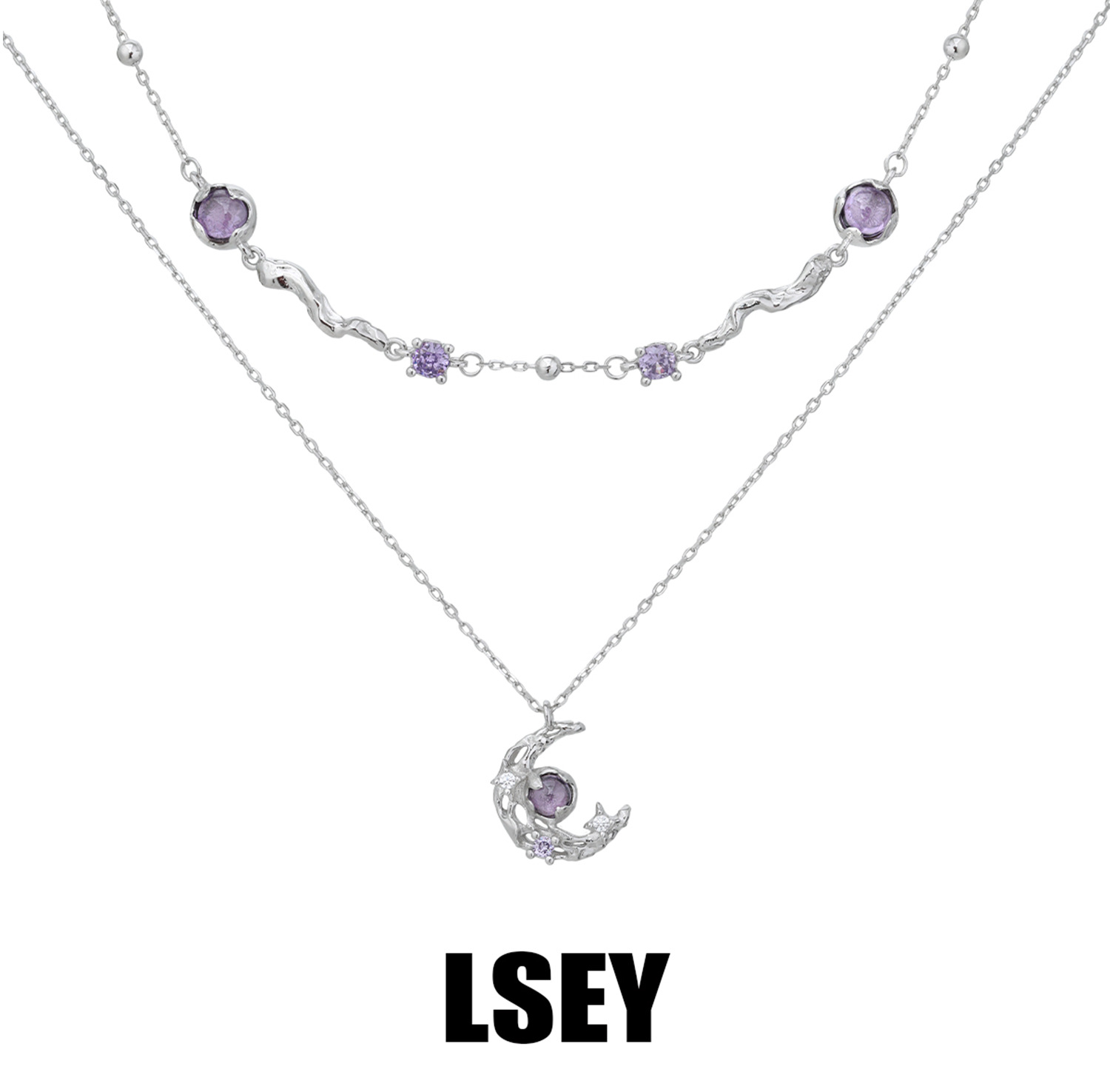 0002小众个性ins冷淡风高级感极简气质紫色月亮S925纯银项链女-阿里巴巴