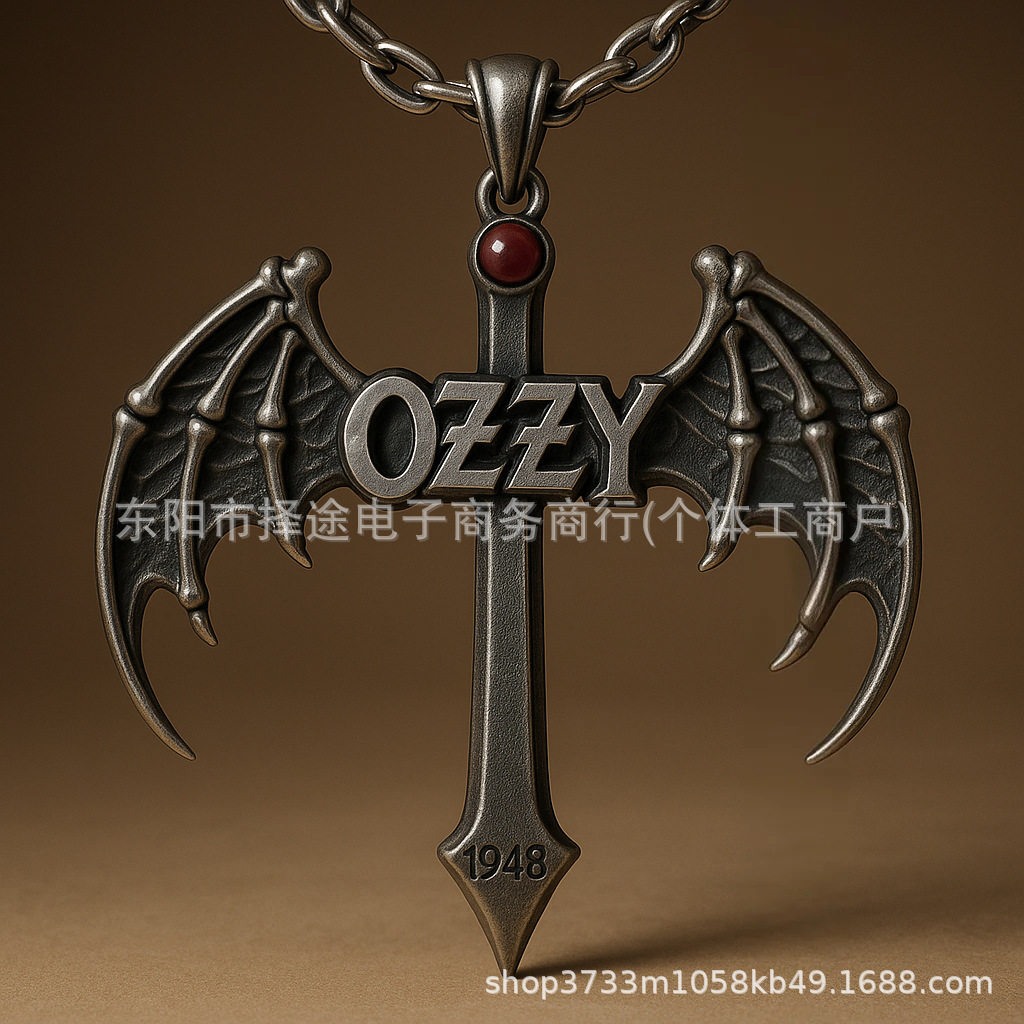 Ozzy Osbourne 1948 Memorial Cross Pendant - Batwing Tribute-阿里巴巴