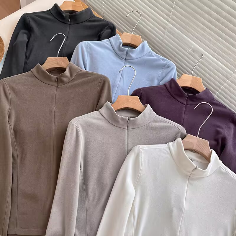 秋冬半拉链打底衫女款修身摇粒绒保暖抓绒上衣长袖T恤潮 10353-阿里巴巴