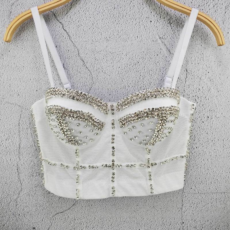 Mint black white rivet jazz dance bra tops for women Sexy short design ...