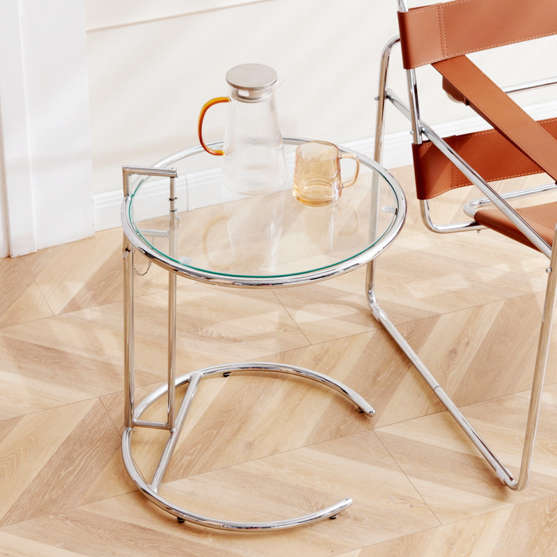 Antique Lifting Corner Table Transparent Coffee Table Stainless Steel ...