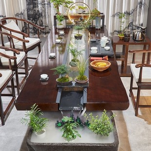 茶桌流水循环禅意景观养鱼接待会客茶室茶台功夫茶桌椅组合泡茶桌-阿里巴巴