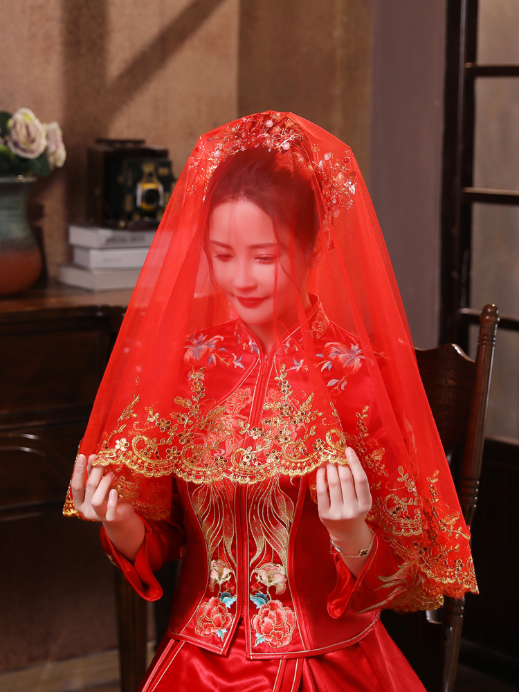 Red Hijab Bride Wedding Hijab Red Veil Xiuhe Suit High-grade Hijab ...