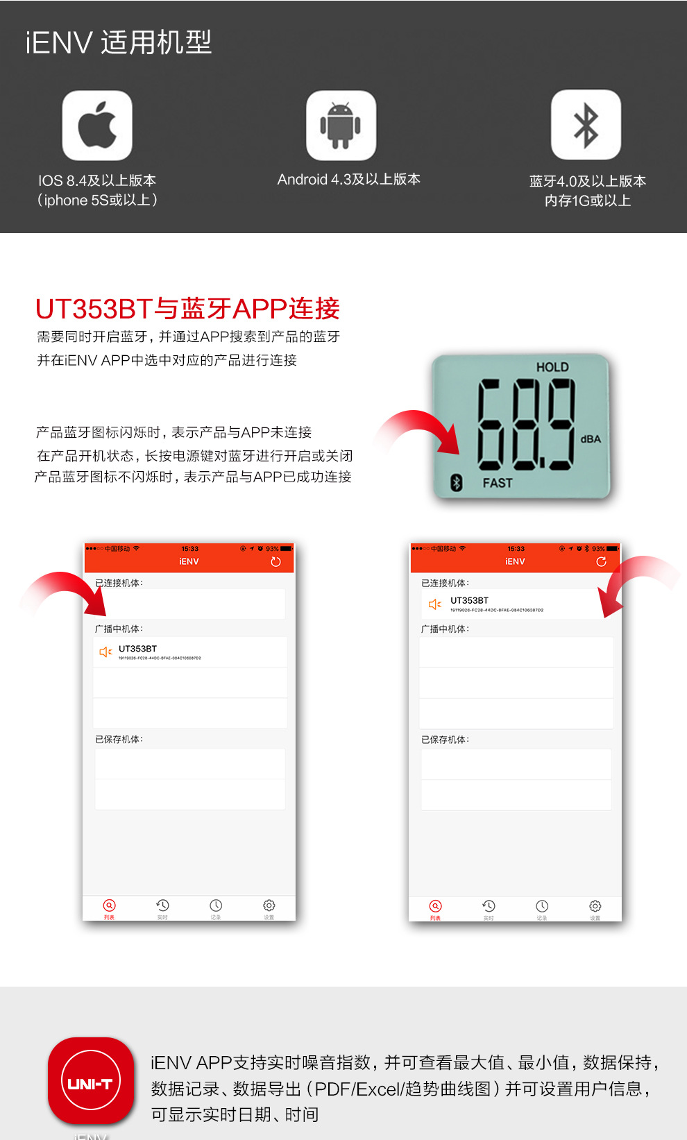 优利德UT353 BT蓝牙迷你噪音计APP分贝仪数字噪音测试仪噪声检测-阿里巴巴