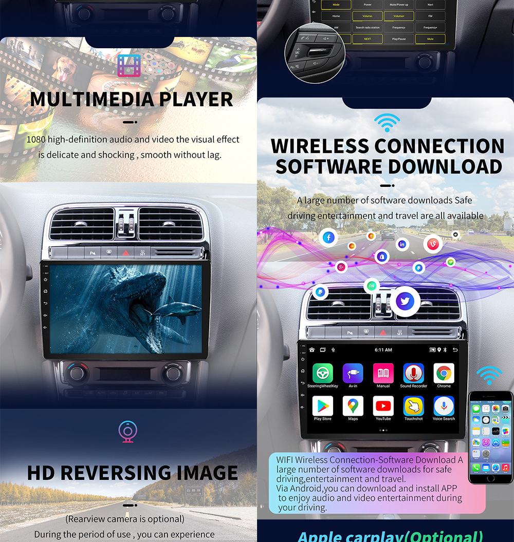 2 Din Android Car Radio GPS CarPlay车载安卓大屏导航汽车中控-阿里巴巴