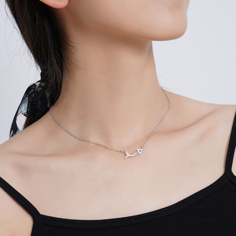 小鱼骨头项链女ins简约电镀S925吊坠锁骨链网红时尚设计学生礼物-阿里巴巴