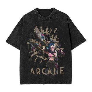 Jinx Arcane Merch Washed T Shirts Men Women Setwear Hip Hop-阿里巴巴